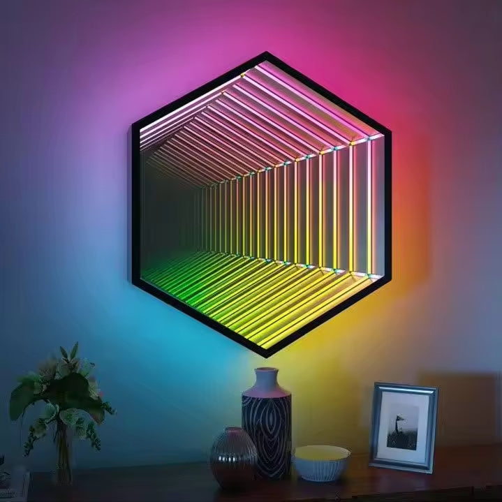 Hexagon Infinity Mirror | LED Geometric Wall Mirror | Interior Moderna