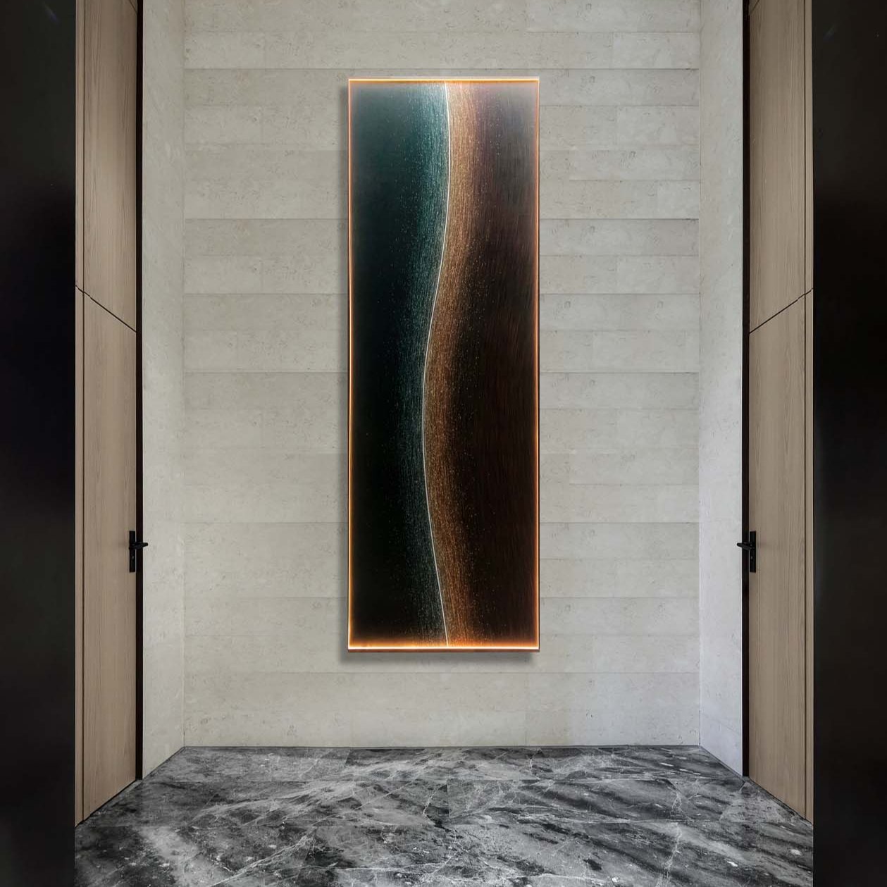 Amber Sandstorm Oasis: LED-Lit Glowing Wall Decor | Interior Moderna
